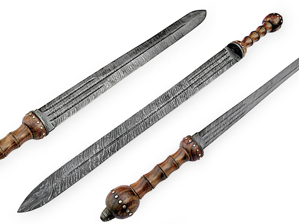 Handmade Damascus Steel Roman Gladius Sword with Rosewood Wood Handle